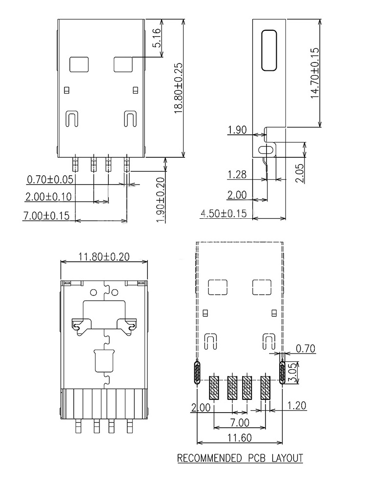 2 in 1 Micro-USB combo USB-A Connector