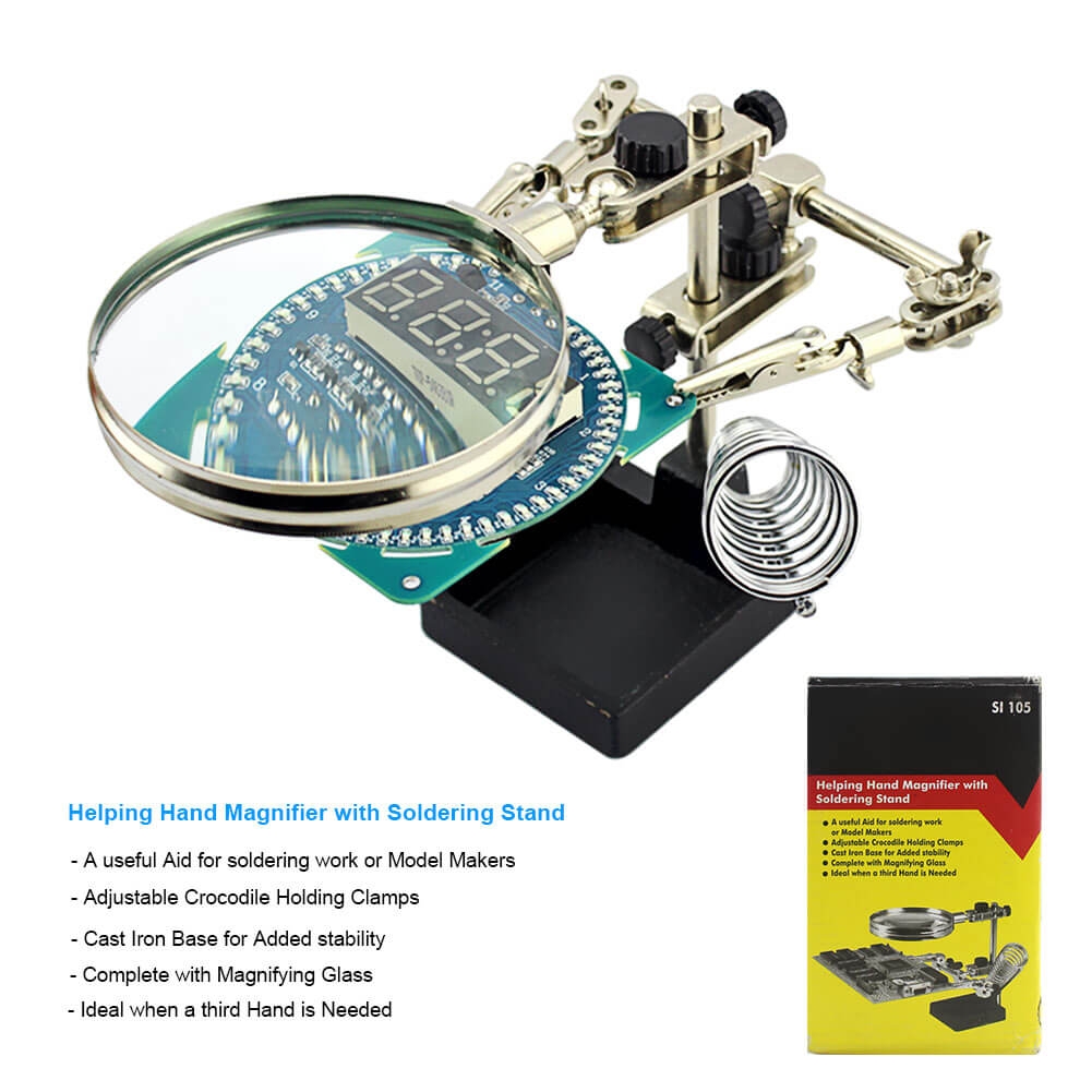 Soldering iron kit with magnifying glass store