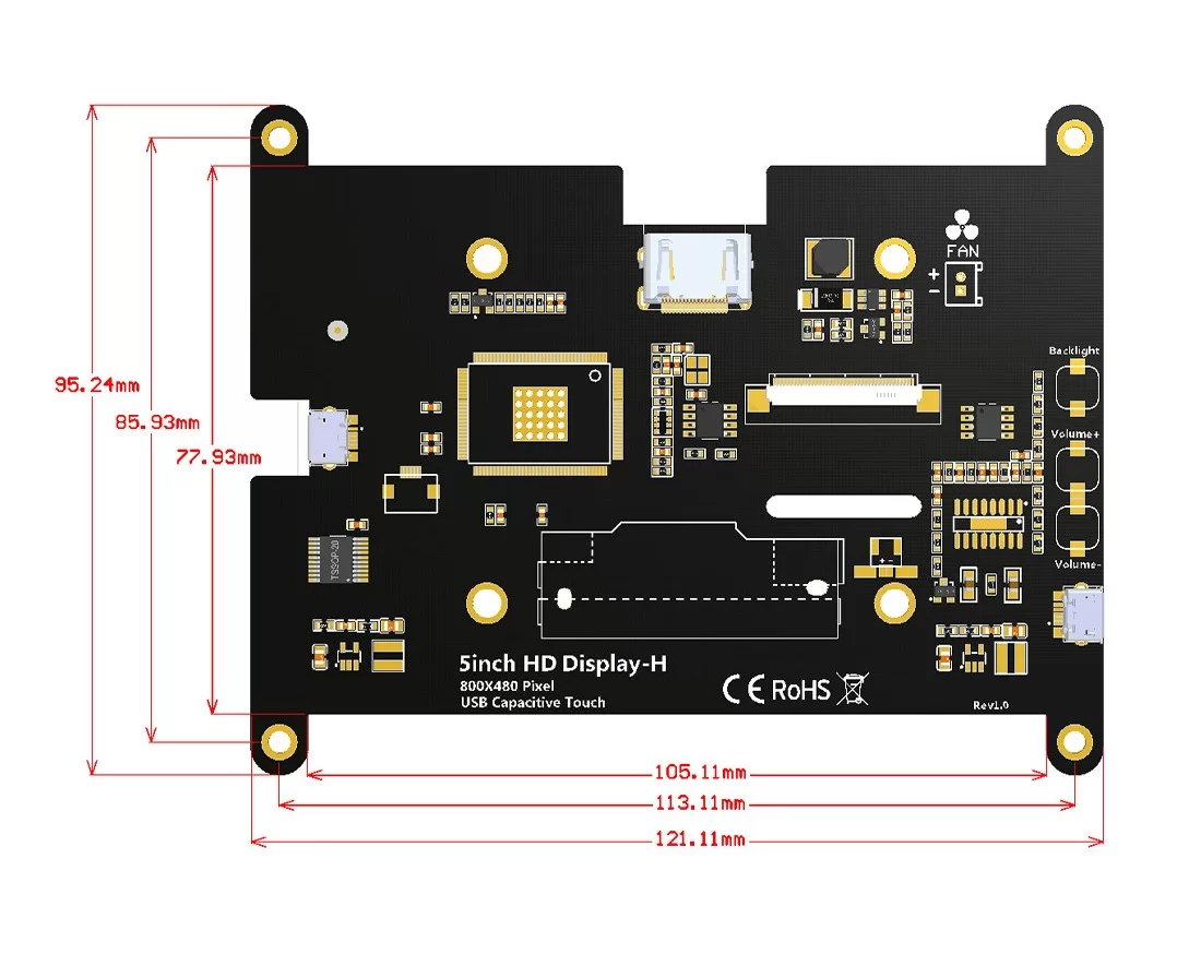 RC050S HDMI 5 Inch 800x480 Capacitive Touch Monitor Built-in Speaker ...