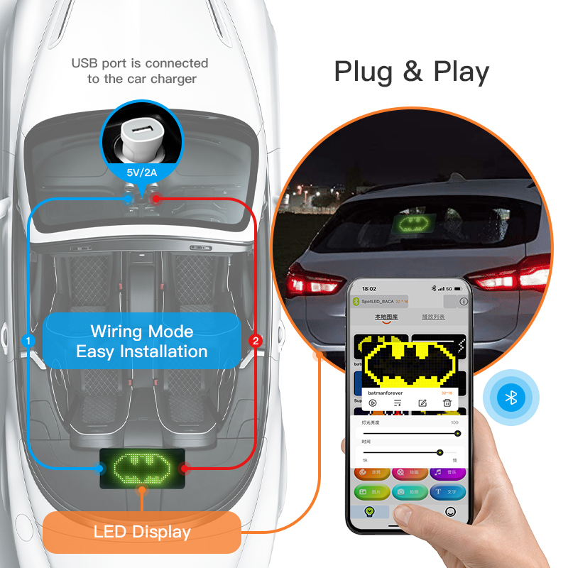 LED Sign for car Flexible LED Car Matrix Panel, support DIY Design Text ...