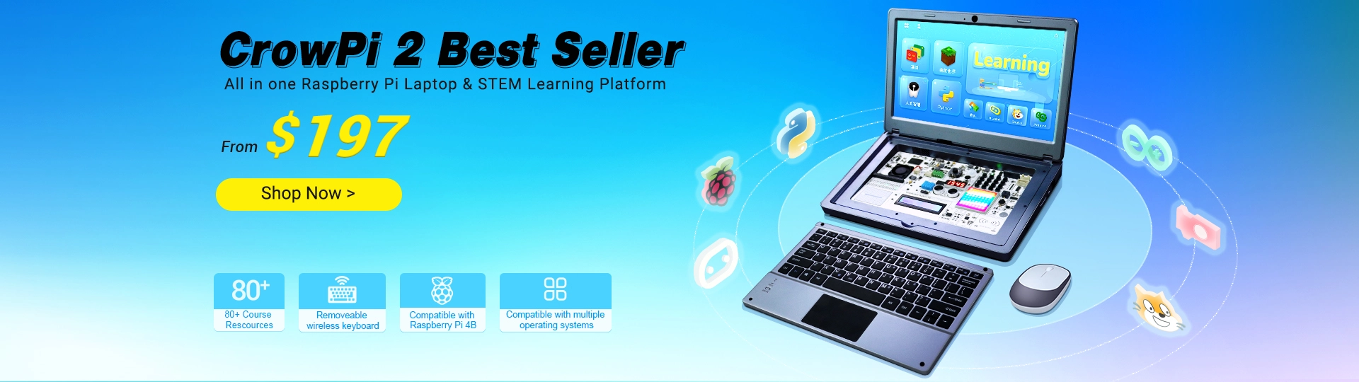 CrowPi|Real Raspberry Pi laptop for learning programming and hardware