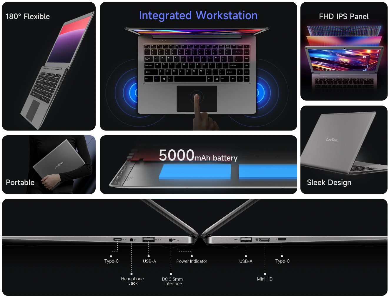 CrowView Note - Portable Monitor with Keyboard
