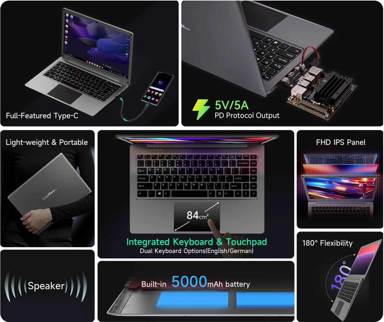 CrowView Note-Portable Monitor with Keyboard